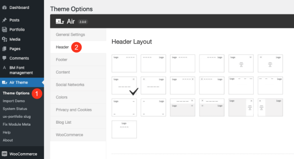 Header layout of Air theme - SeaTheme Documentation SeaTheme Documentation